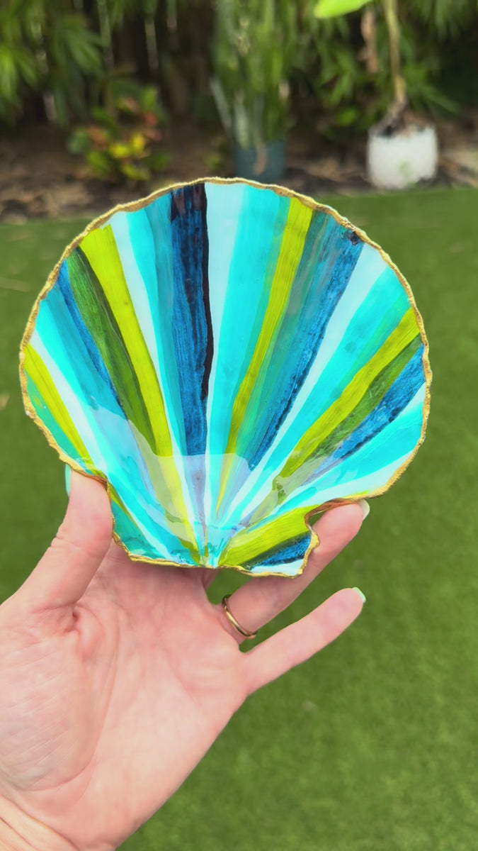 Tropical Rays - Hand-Painted Scallop Shell Trinket Dish – Dora Knuteson Art