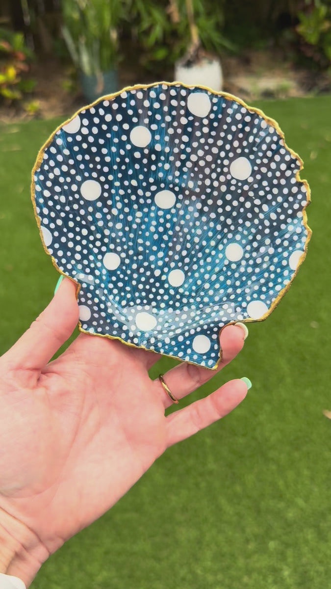 Salty Spots - Hand-Painted Scallop Shell Trinket Dish – Dora Knuteson Art